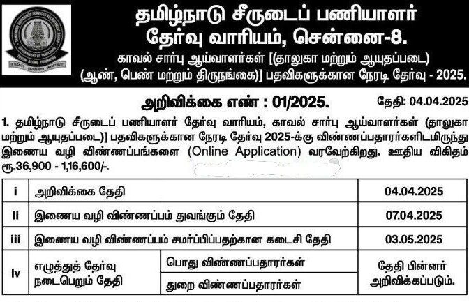 TNUSRB SI Recruitment 2025 – 1299 Sub-Inspector Vacancies | Apply ...