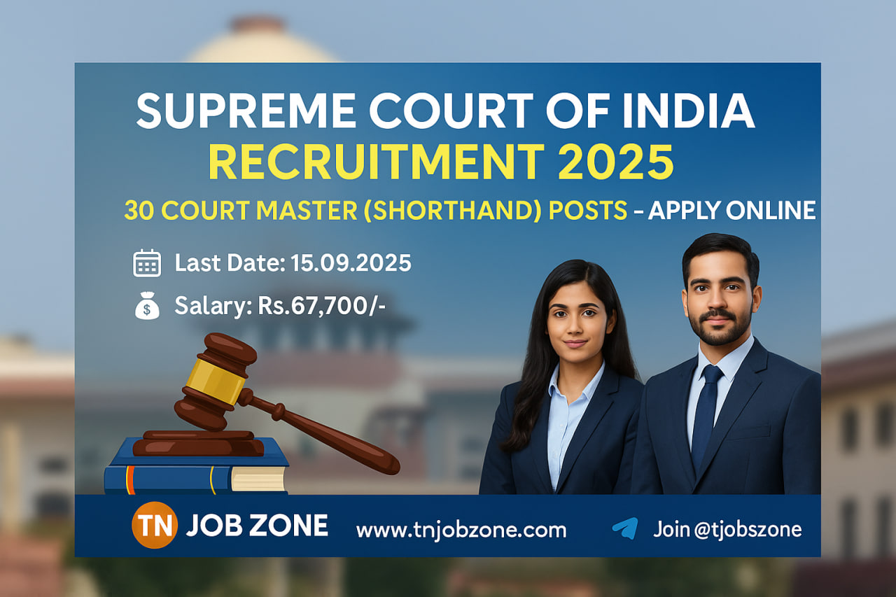Supreme Court of India Recruitment 2025 – 30 Court Master Jobs