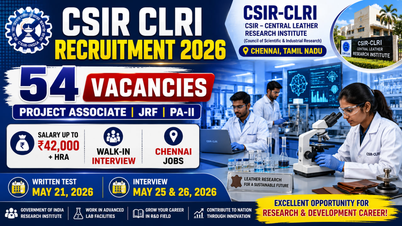 CSIR CLRI Recruitment 2026 Apply for 54 Project Associate & JRF Posts ...